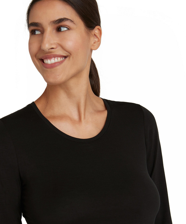 Dames Lange Mouw Shirt Ronde hals Daily ClimaWool (Zwart) | FALKE